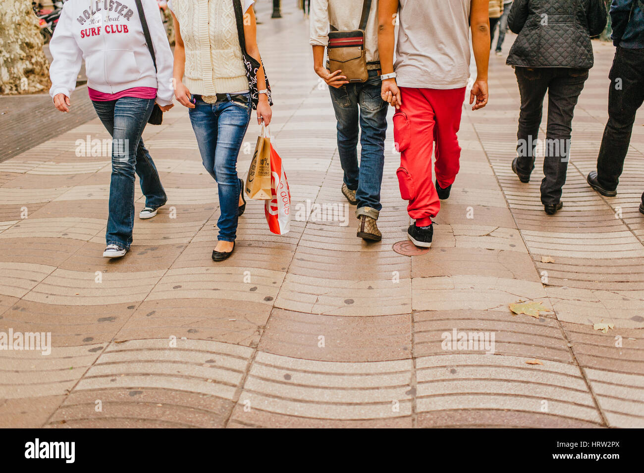 Group of people walking a La Rambla in Barcelona Stock Photo - Alamy