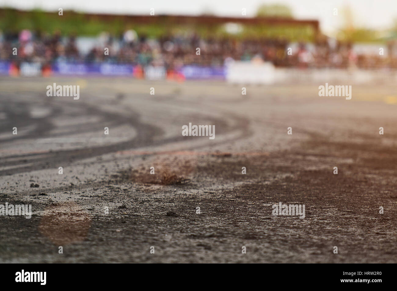 Closeup of burn tire on drift racing competion. Ash burn tire on ...