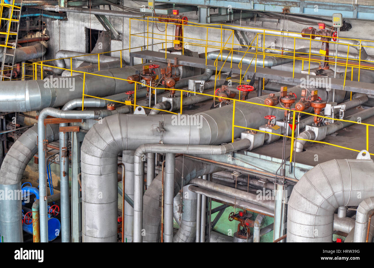 Machine room in thermal power plant with electric generators and ...