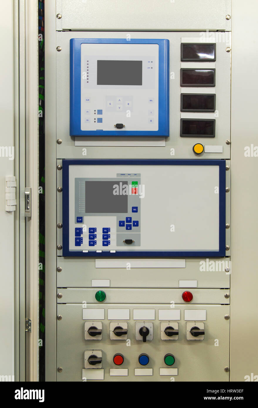 Electrical control panel with electronic devices in modern electrical ...