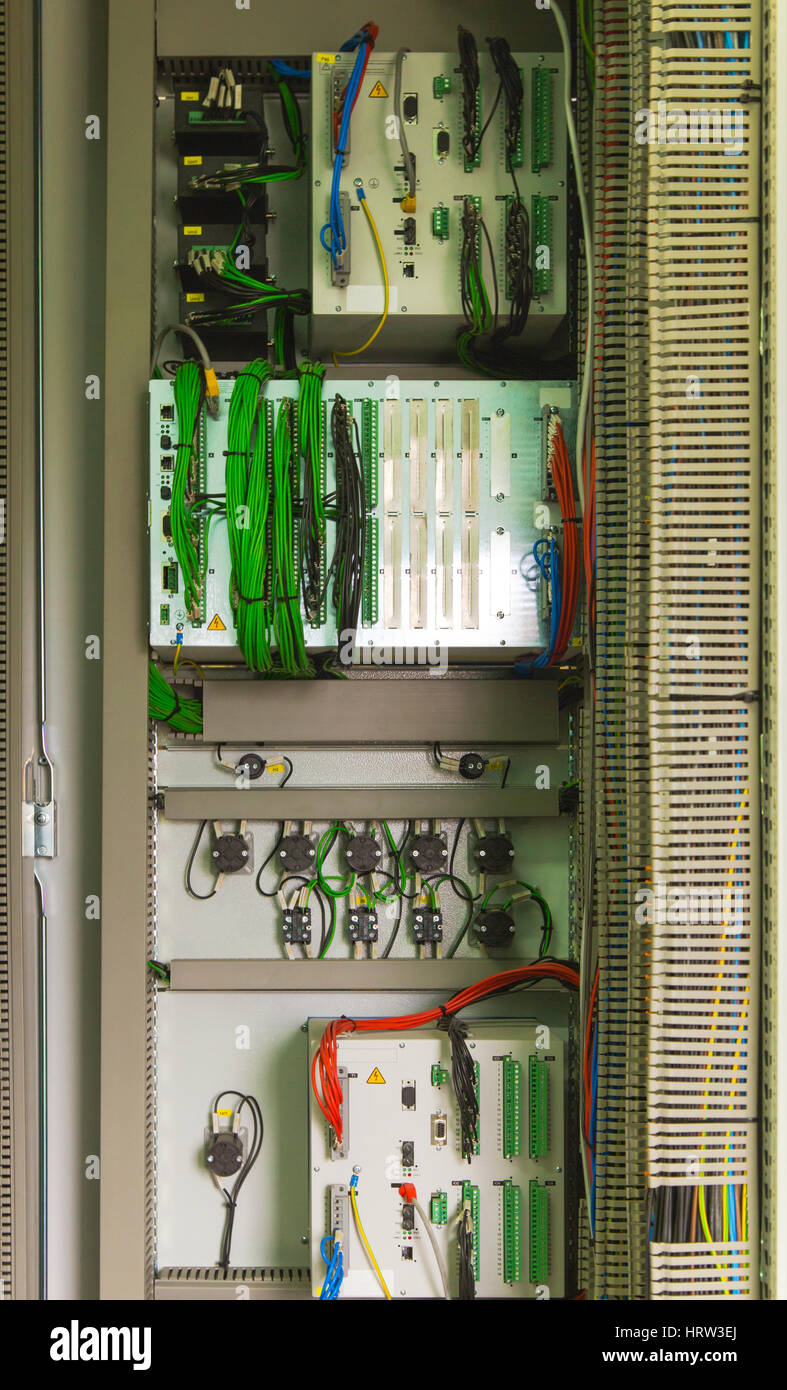 Electrical control panel with electronic devices in modern electrical ...