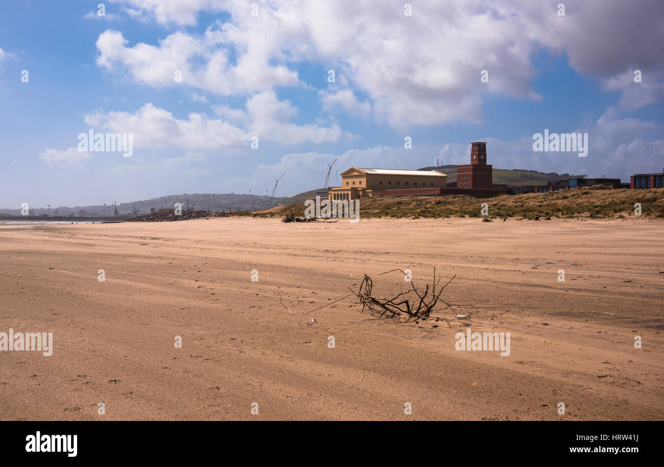 The beach and Swansea University buildings at Crymlyn Burrows and ...