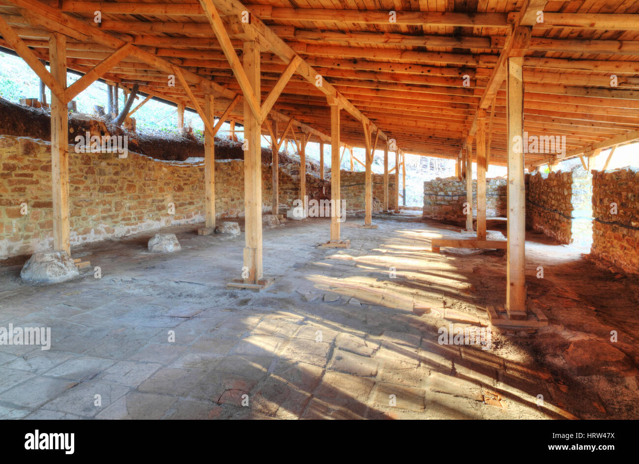 Ruins of an ancient fortress covered with wooden roof Stock Photo - Alamy