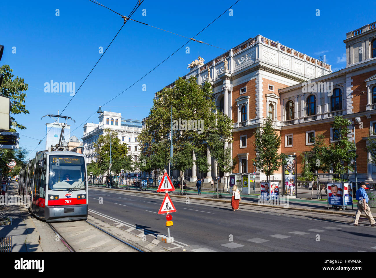 Tram on the Schottenring portion of the Ringstrasse (Ring Road) outside ...
