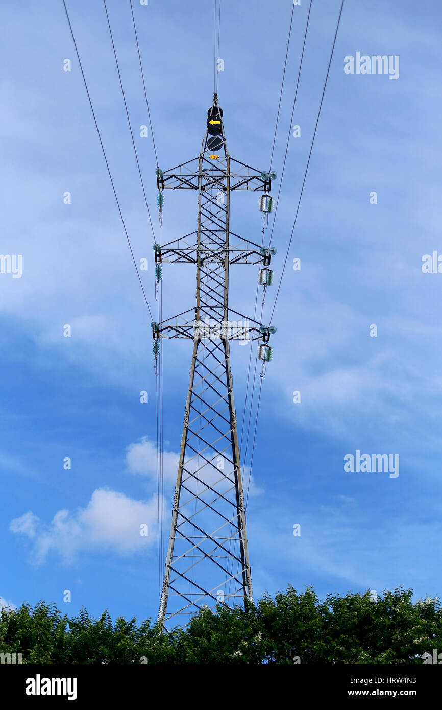 Tower with cables for electric power transmission Stock Photo - Alamy