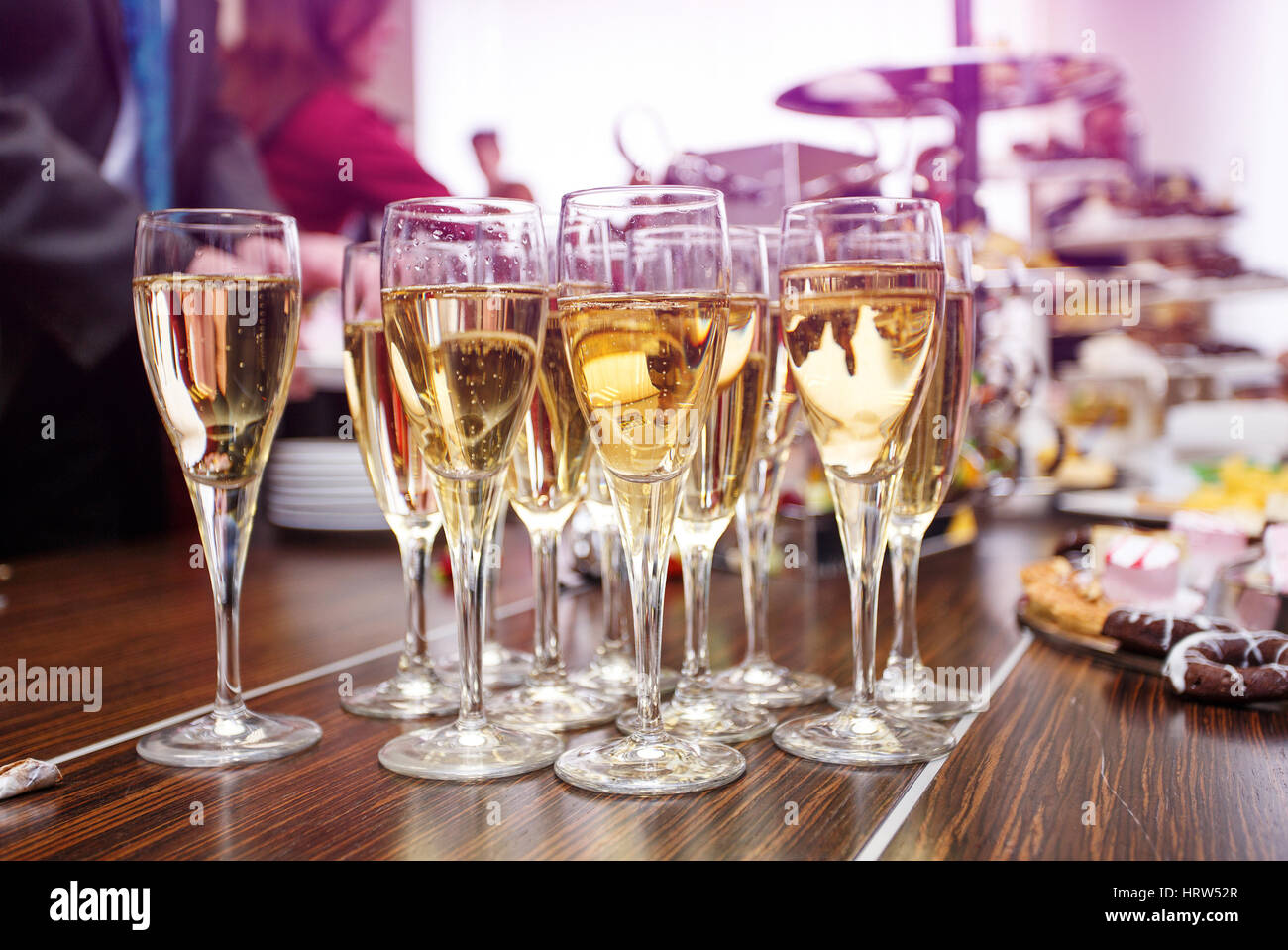 glasses of champagne luxurious party table in restaurant. corporate ...