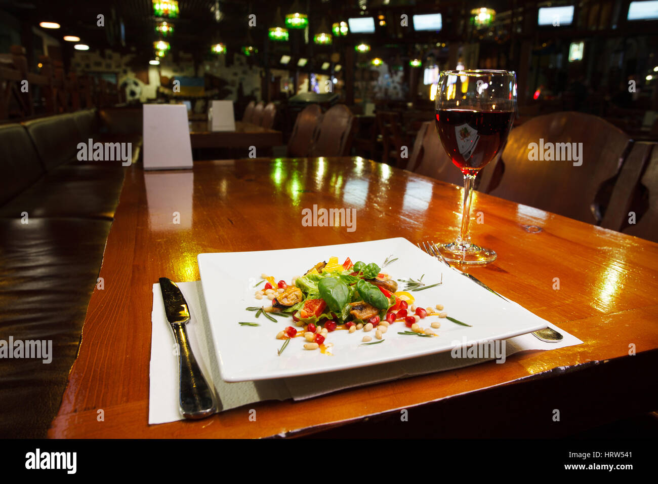 appetizing restaurant food in the interior of the restaurant Stock ...