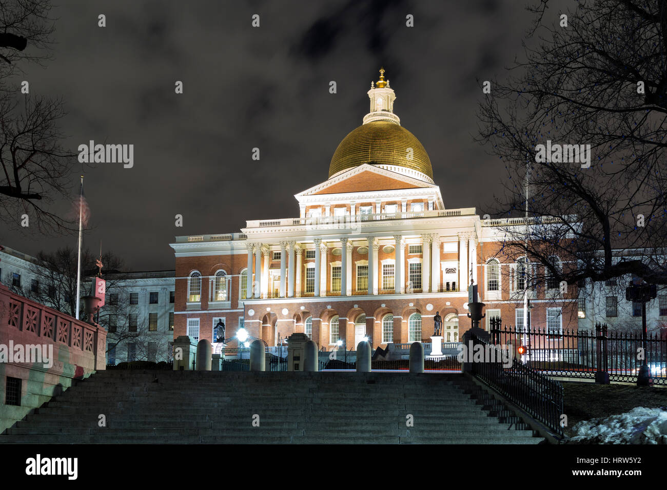 Massachusetts State House Night View Stock Photo - Alamy