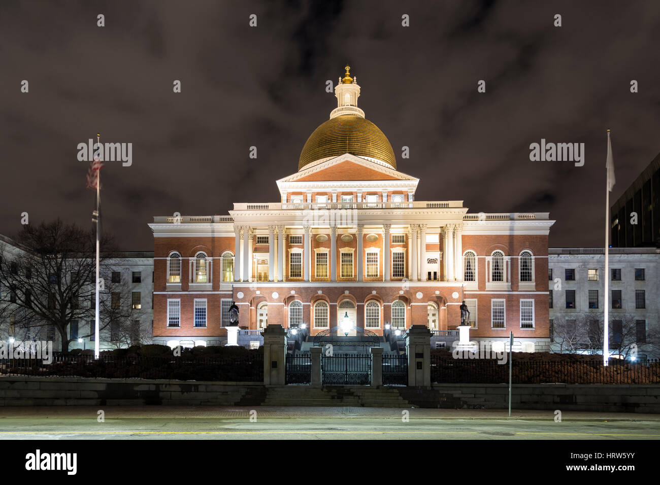 Massachusetts State House Night View Stock Photo - Alamy