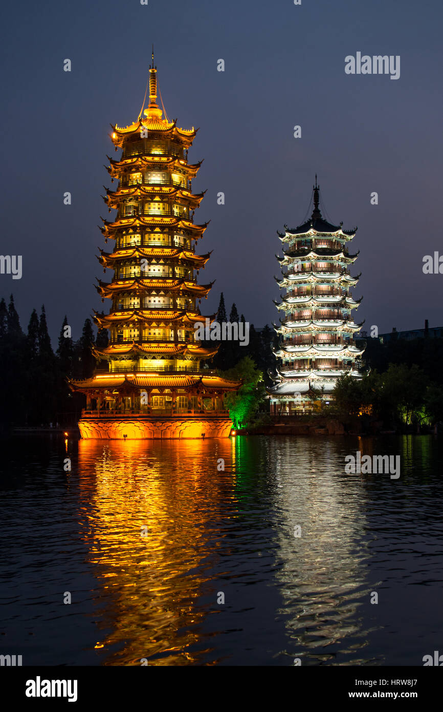 Two towers in Guilin city, China at blue hour Stock Photo - Alamy