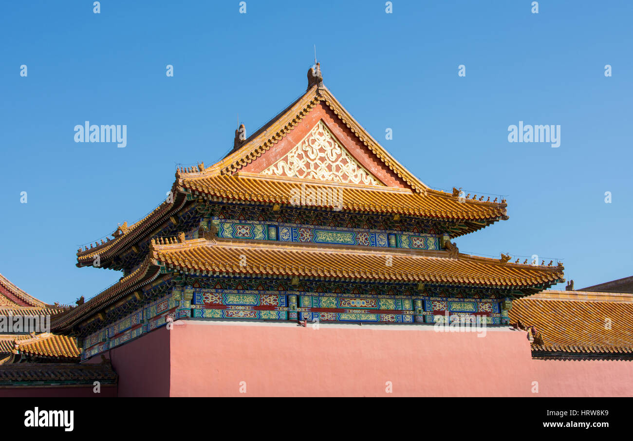 Forbidden city rooftop against blue sky in Beijing China Stock Photo ...