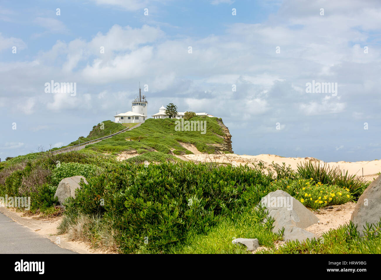 Nobbys beach and Nobbys lighthouse on the coast in Newcastle,New south ...
