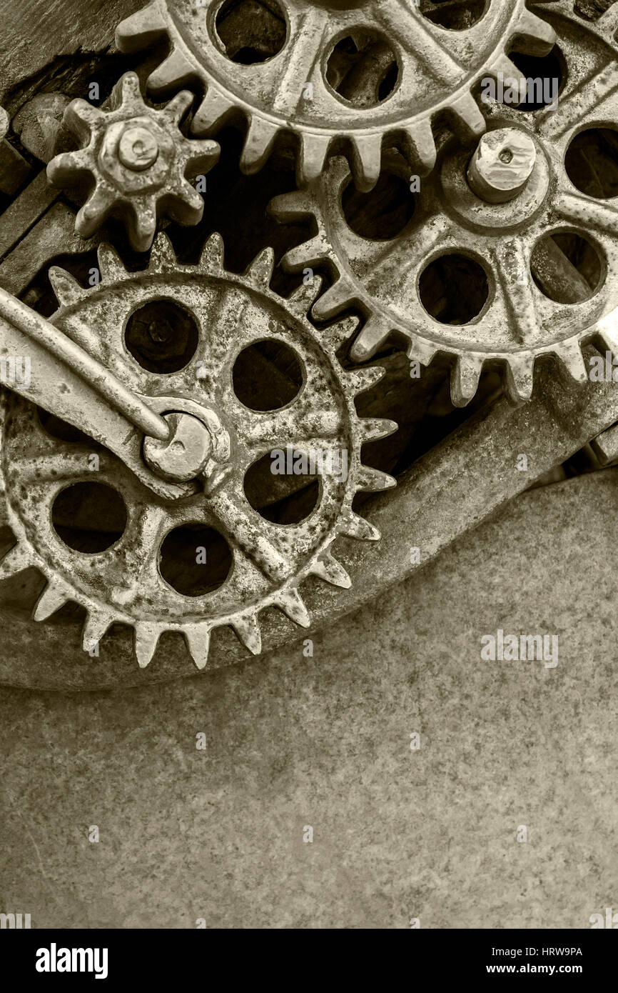 part of old broken industrial machine with rusty cogwheels Stock Photo ...
