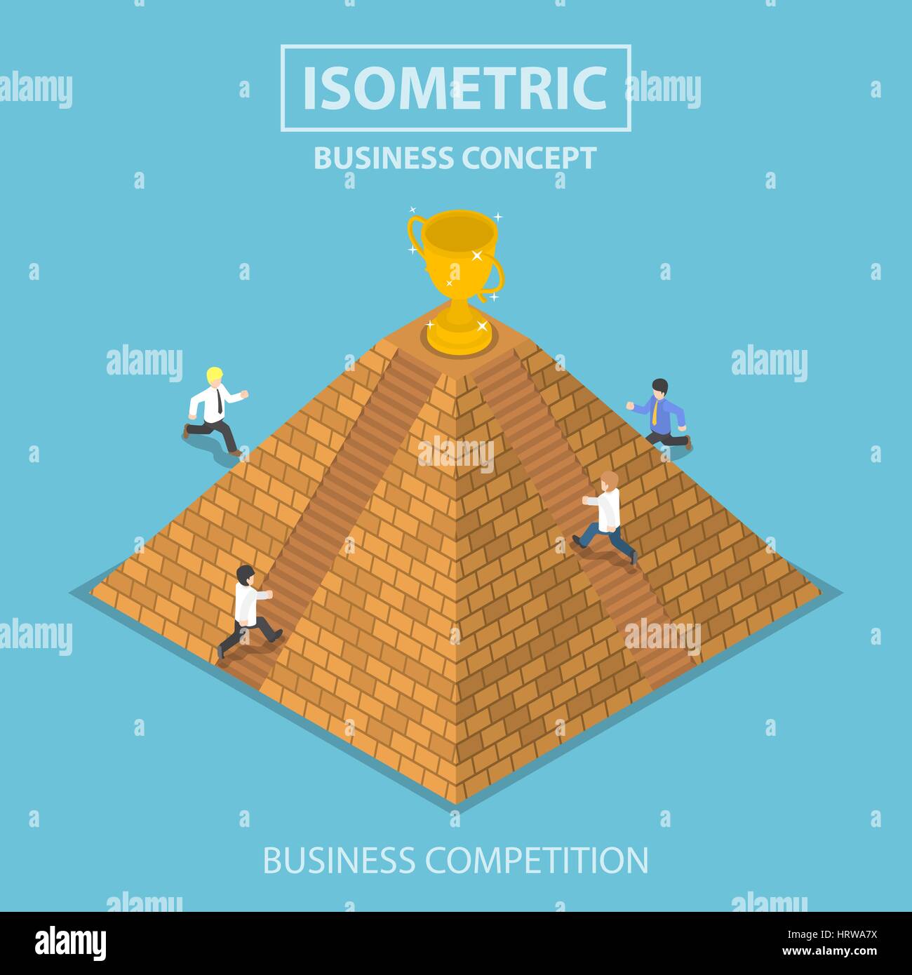 Flat 3d isometric businessman and rival trying to get winner trophy at ...