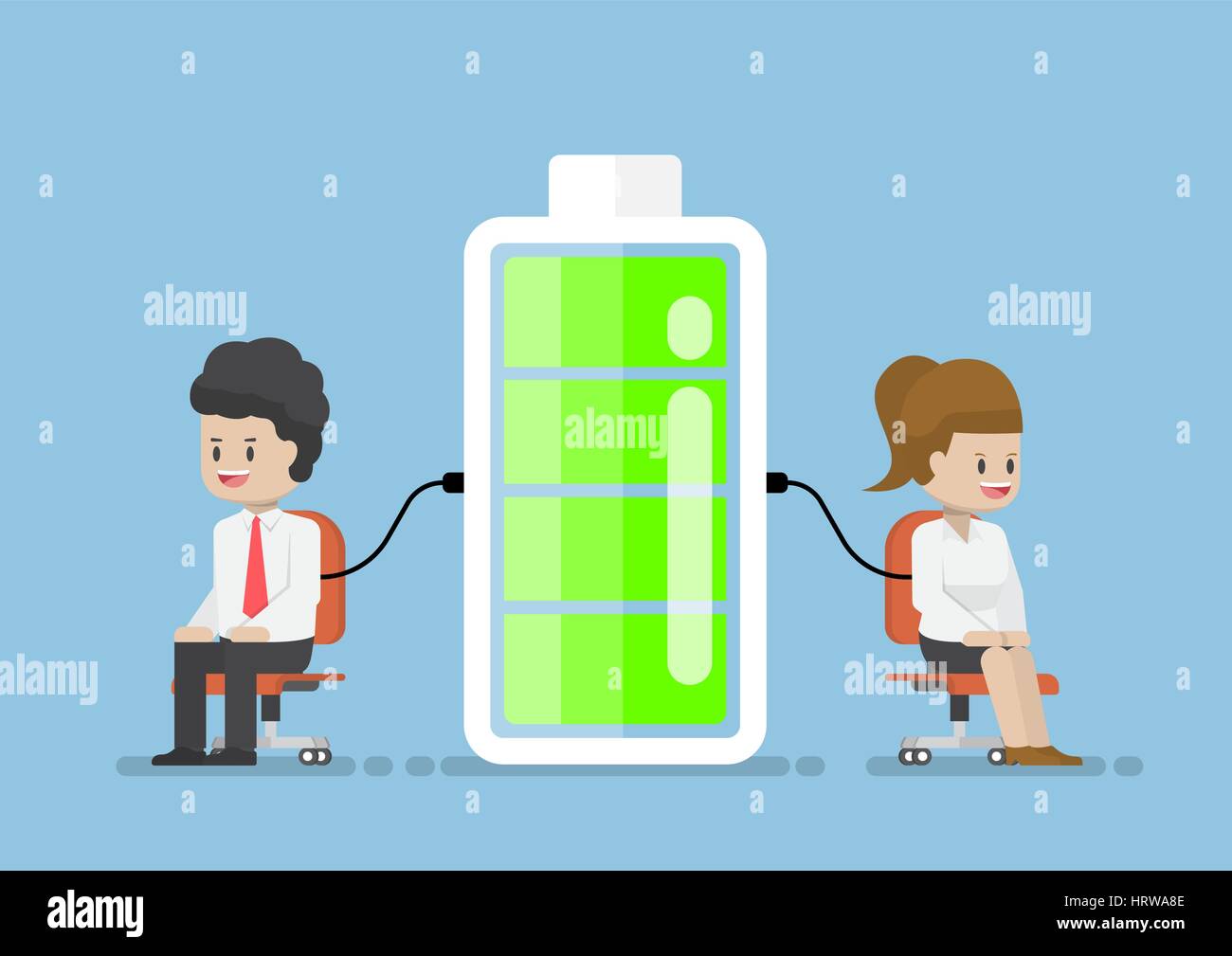 Businessman and Businesswoman Character Charging Energy Power From ...