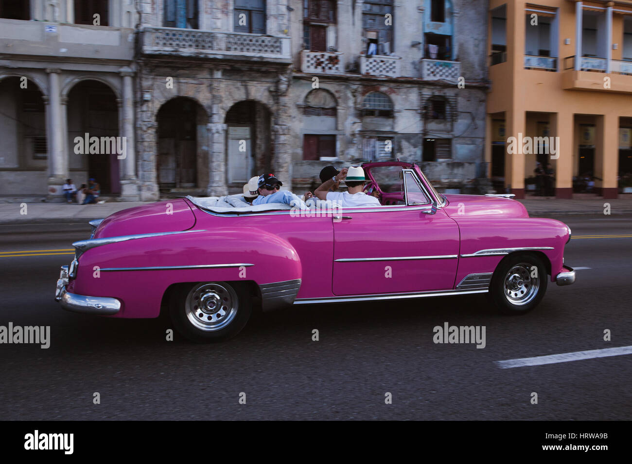 Vintage classic american car in a old street of old Avana, Cuba Stock ...