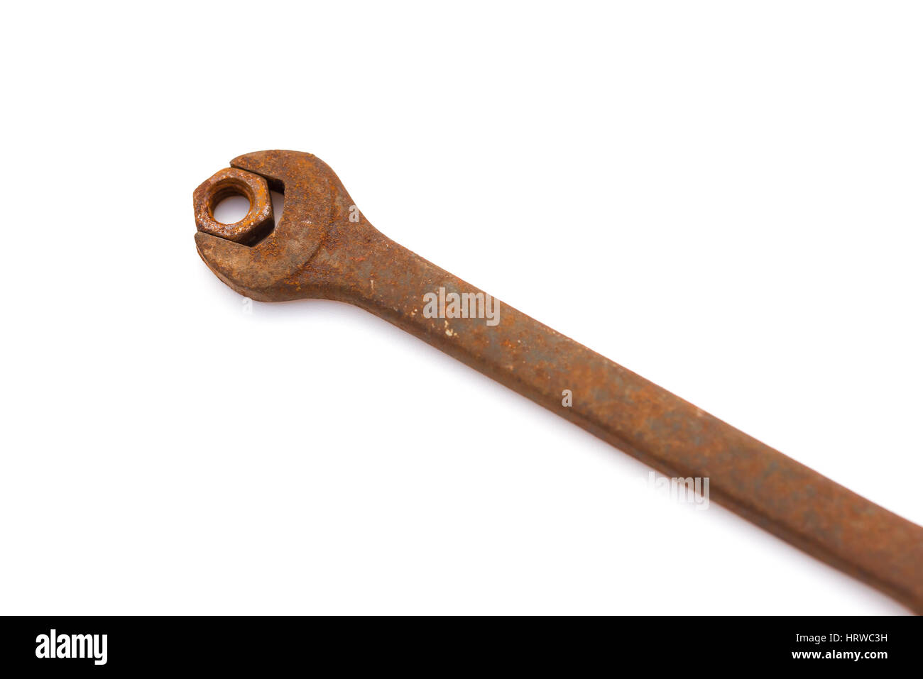 rusty nut and spanner on a white background Stock Photo - Alamy