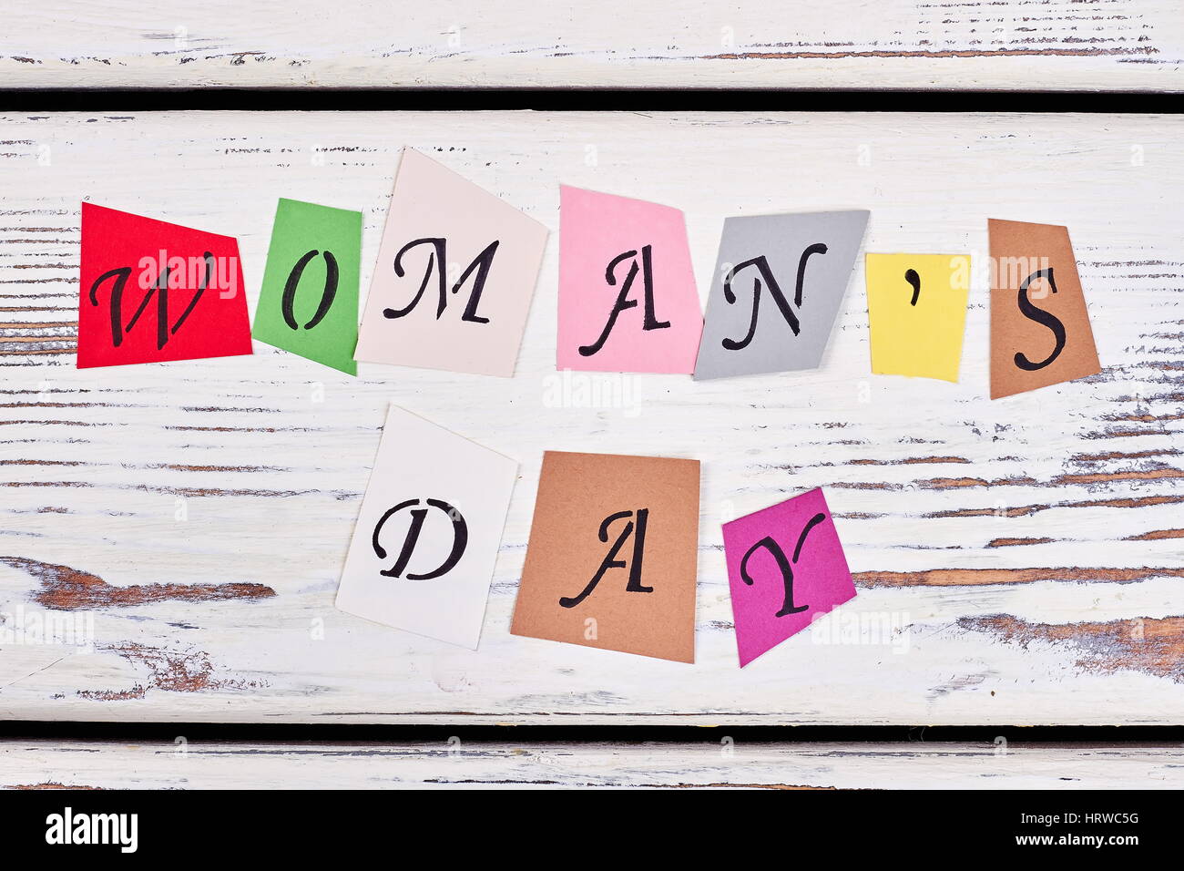 Cards with letters on wood. Greeting idea for Women's day Stock Photo ...