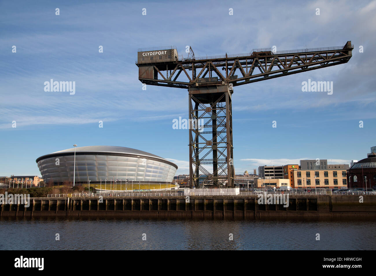 Glasgow dockside area, showing the Finnieston Crane and the SECC ...