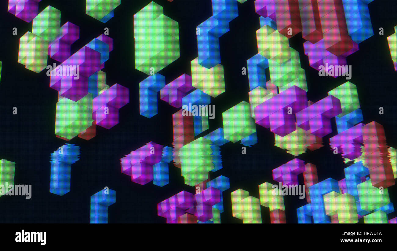 3d blocks from retro game tetris on a faded screen. 3d rendering Stock ...