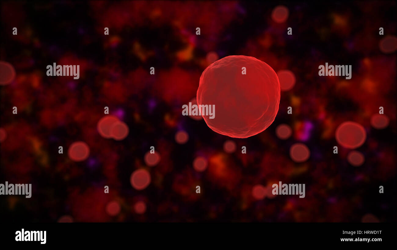 3d rendering of Science background with red abstract cells on dark ...