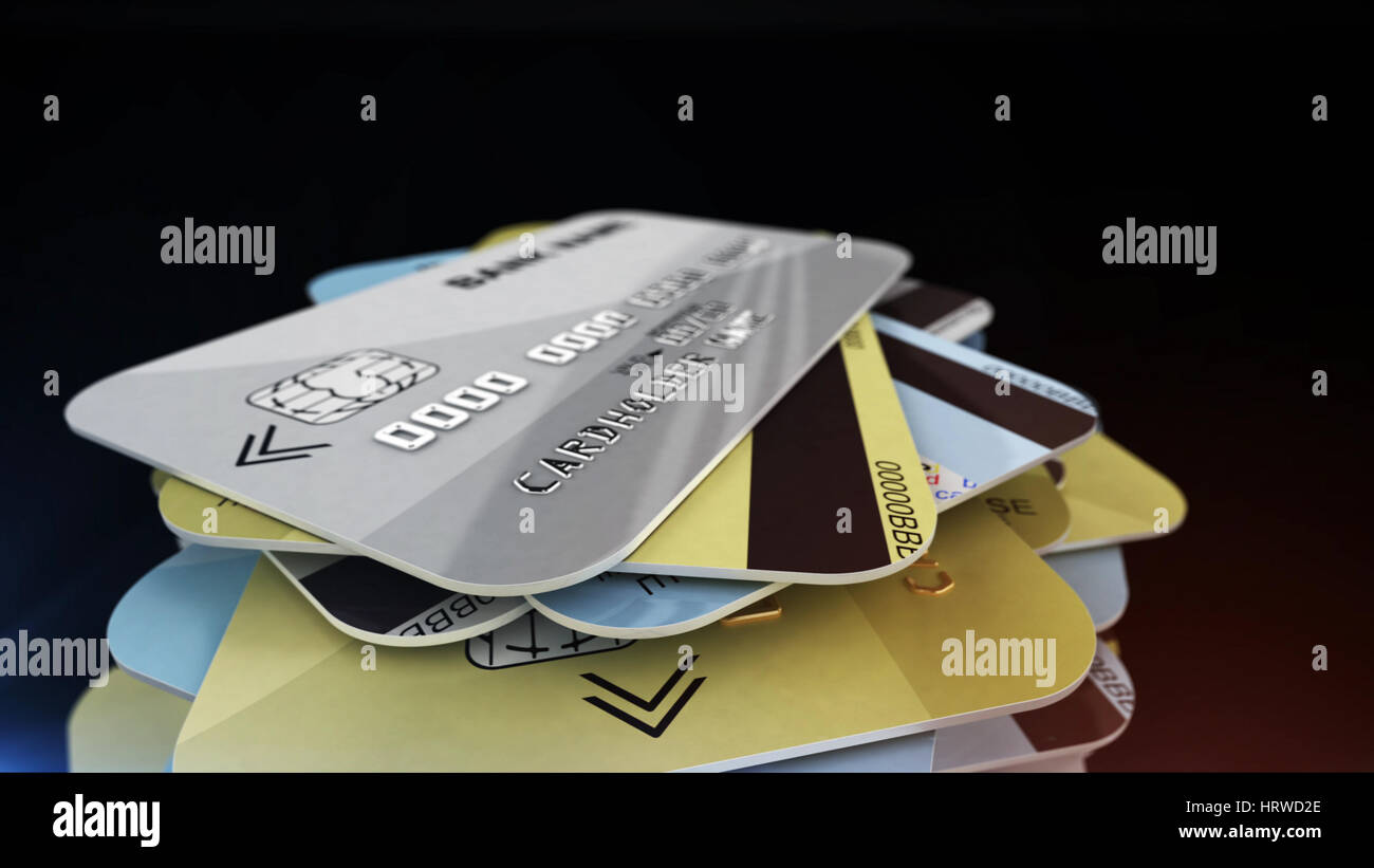 A stack of colored bank cards. 3d rendering Stock Photo - Alamy