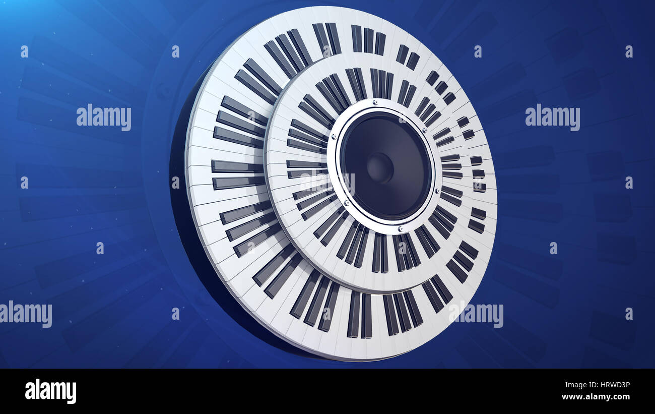 Audio dynamics monitor in two circular piano keyboards. Music concept ...