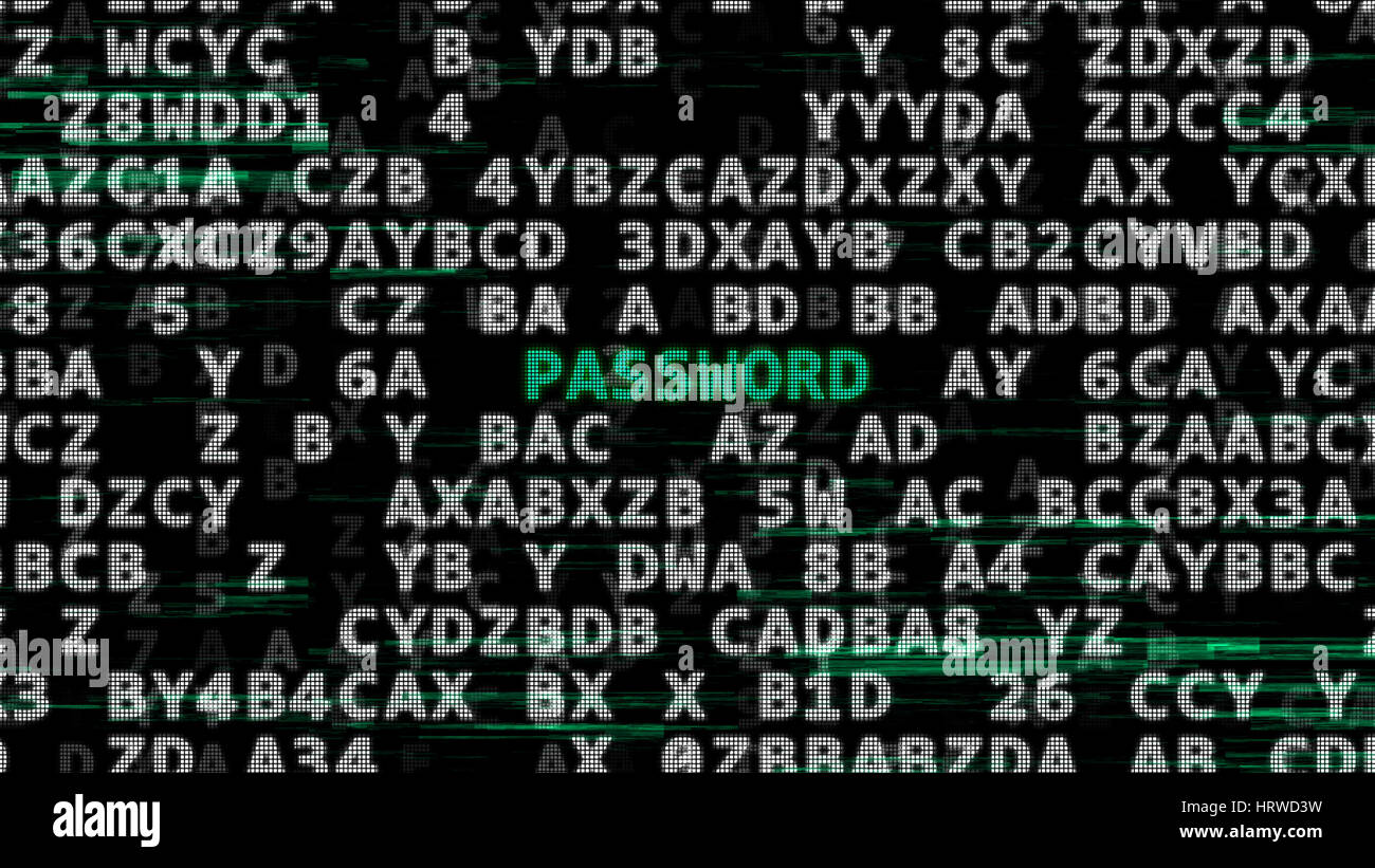 A green word PASSWORD in center of abstract data code. Security ...
