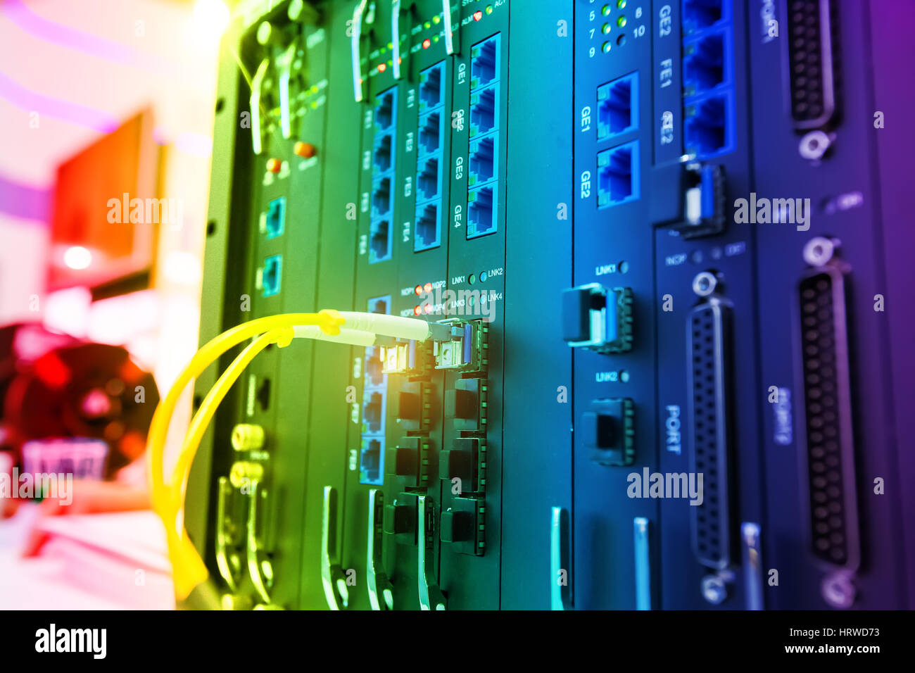 Technology center with fiber optic equipment Stock Photo - Alamy