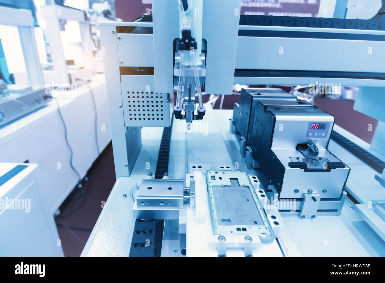 Automatic robot in assembly line working in factory. Smart factory ...