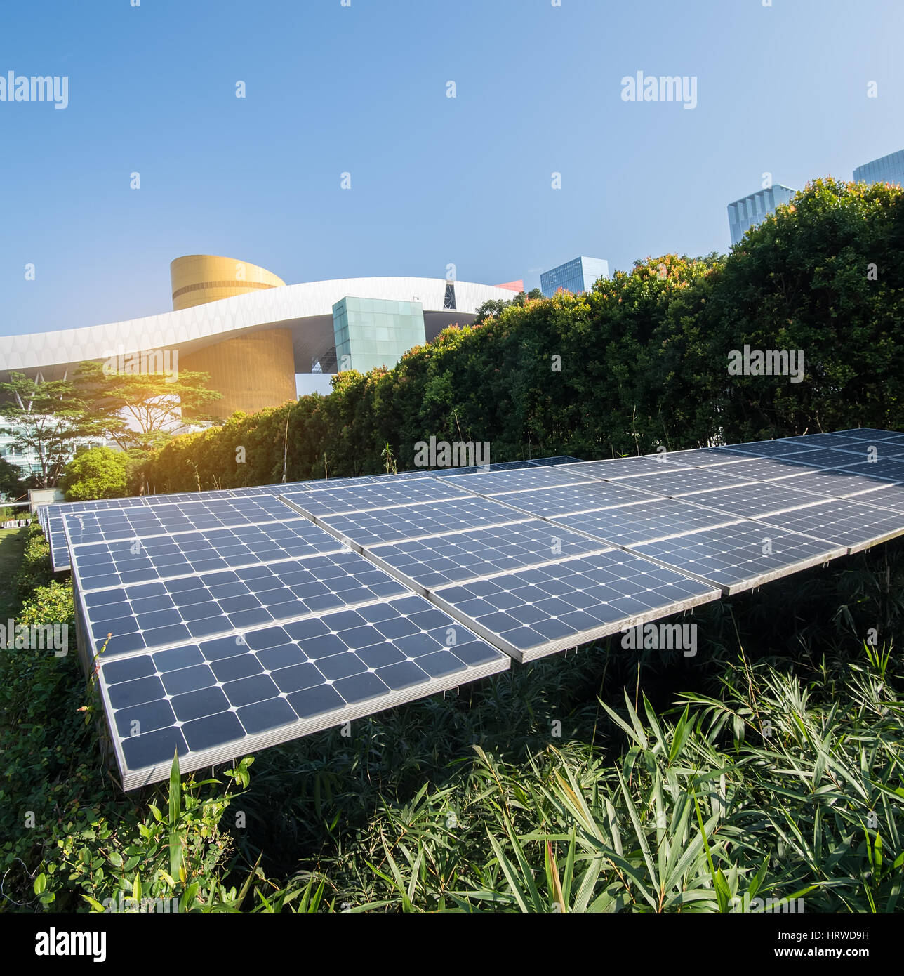 Solar Panels In Modern City Stock Photo - Alamy