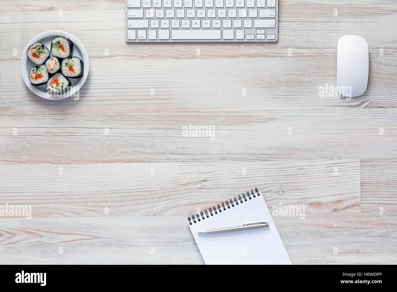 Asian Sea Food Set Computer Keyboard and Mouse opened Paper Notepad ...