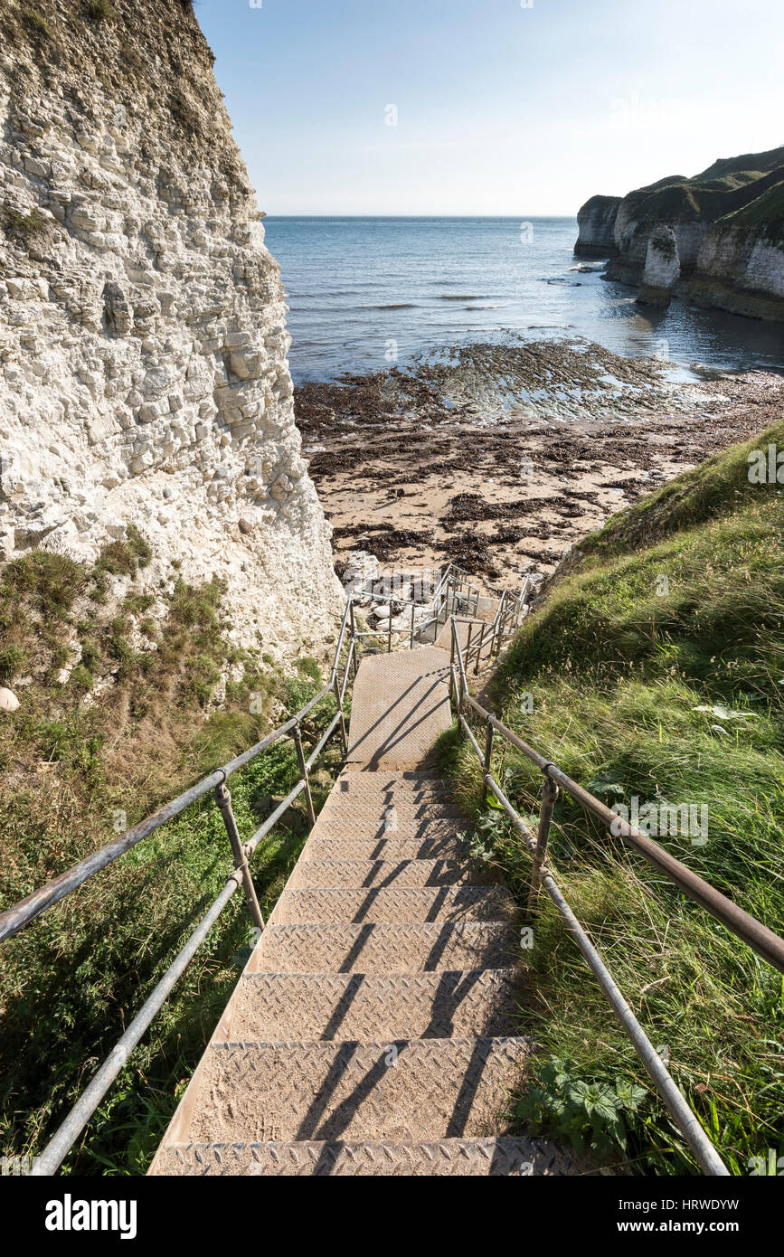 Steps down to the beach at Selwicks bay, Flamborough, North Yorkshire ...