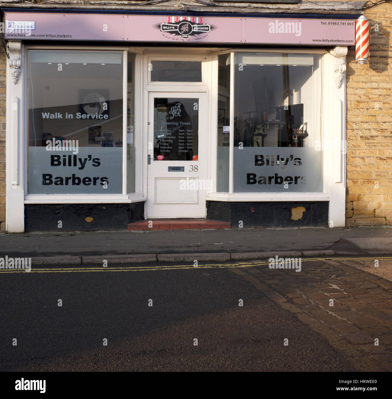 Billy Barbers' in New Mills, Derbyshire Stock Photo - Alamy