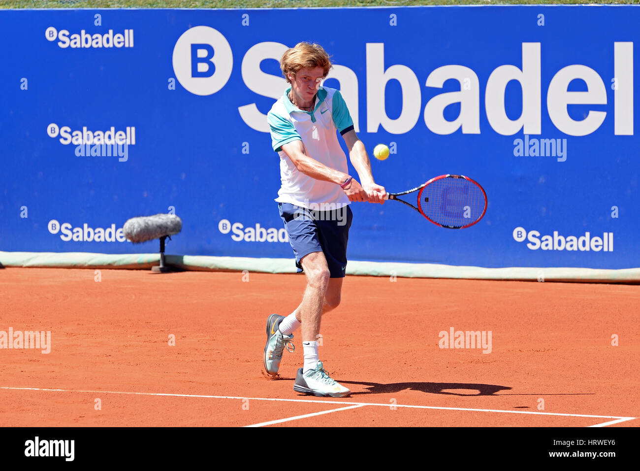 BARCELONA - APR 21: Andrey Rublev (tennis player from Russia) plays at ...