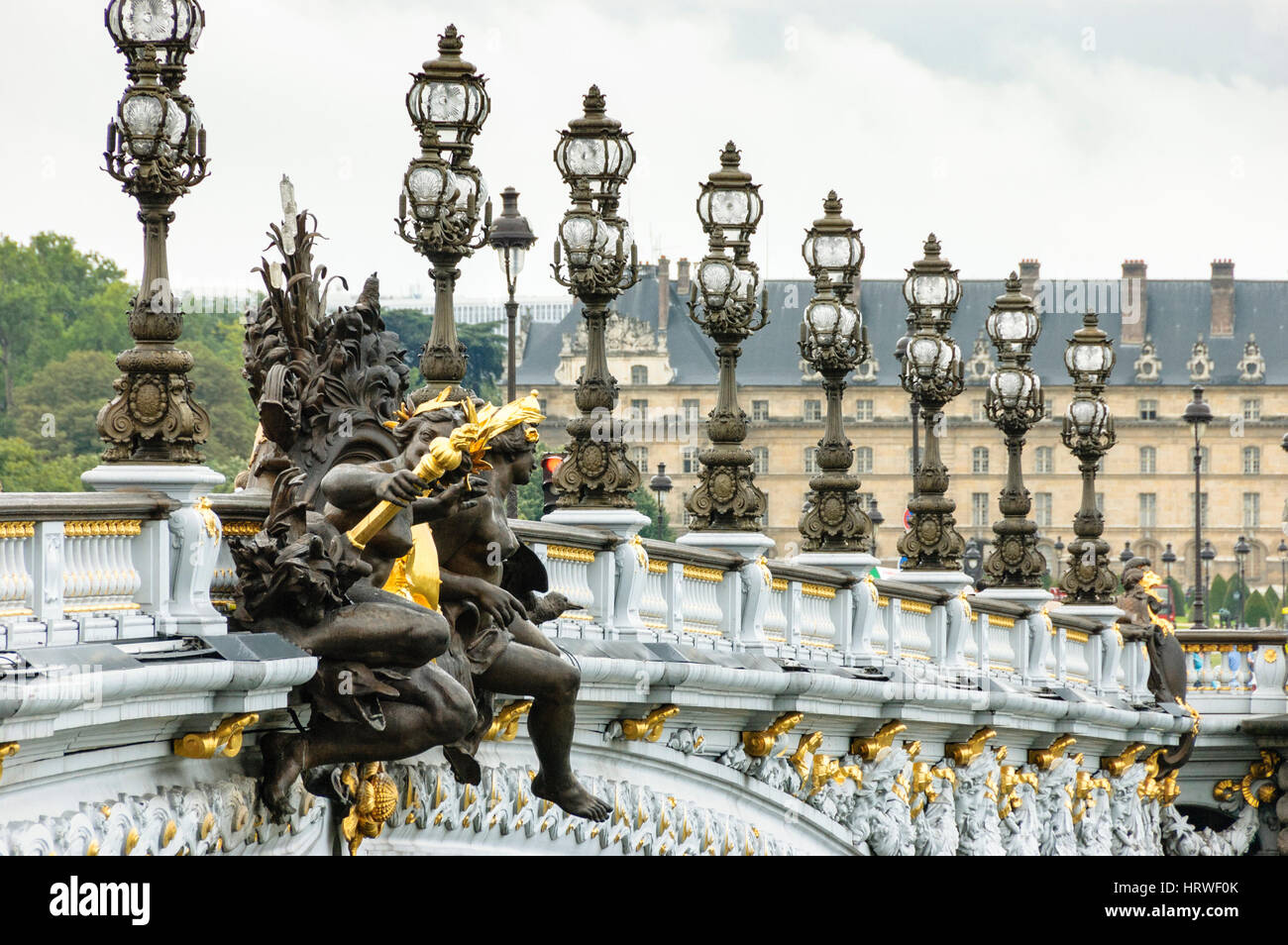 Section of Pont Alexandre III with ornate street lights, Paris, France ...