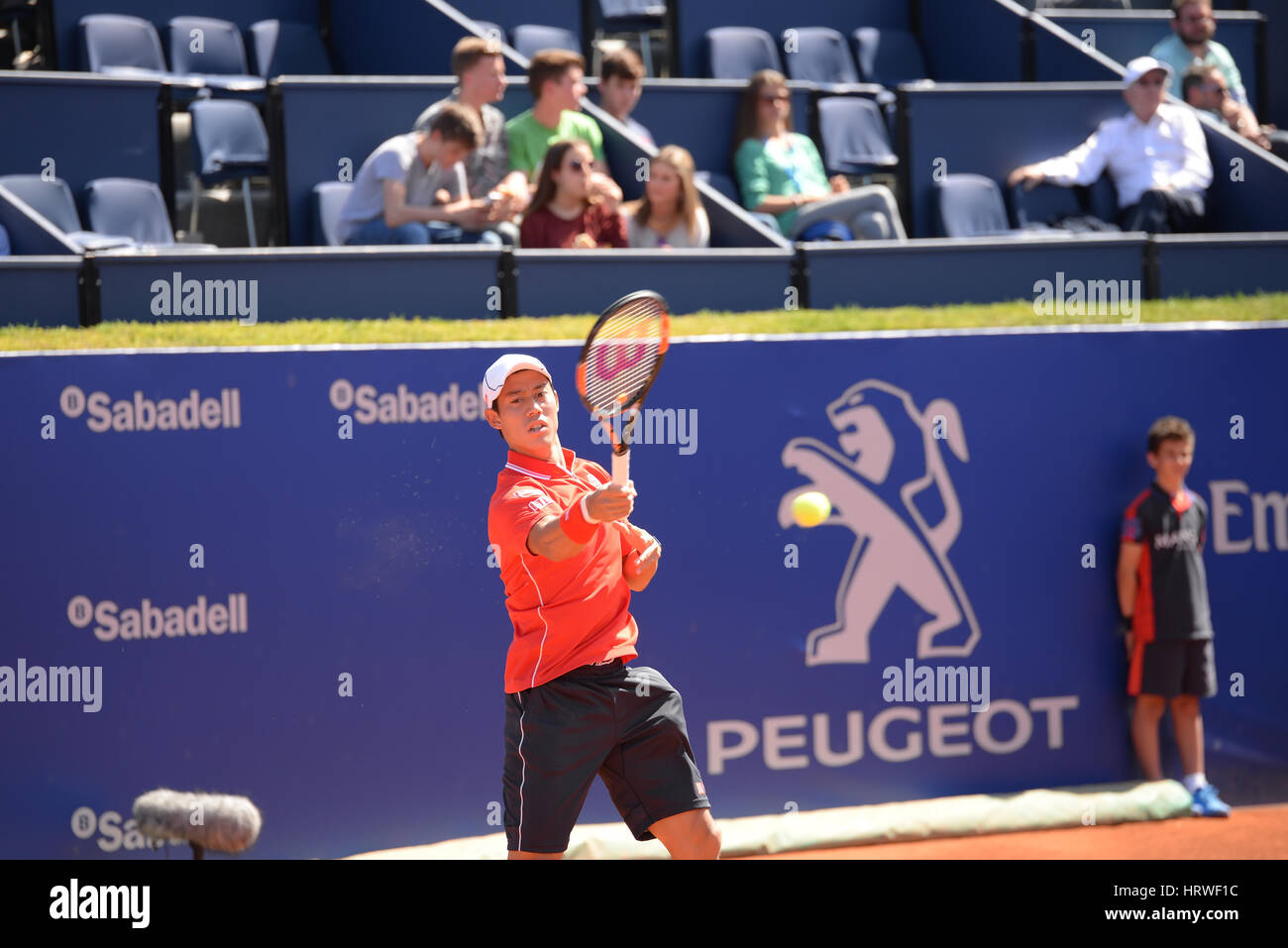 BARCELONA - APR 21: Kei Nishikori (tennis player from Japan) plays at ...