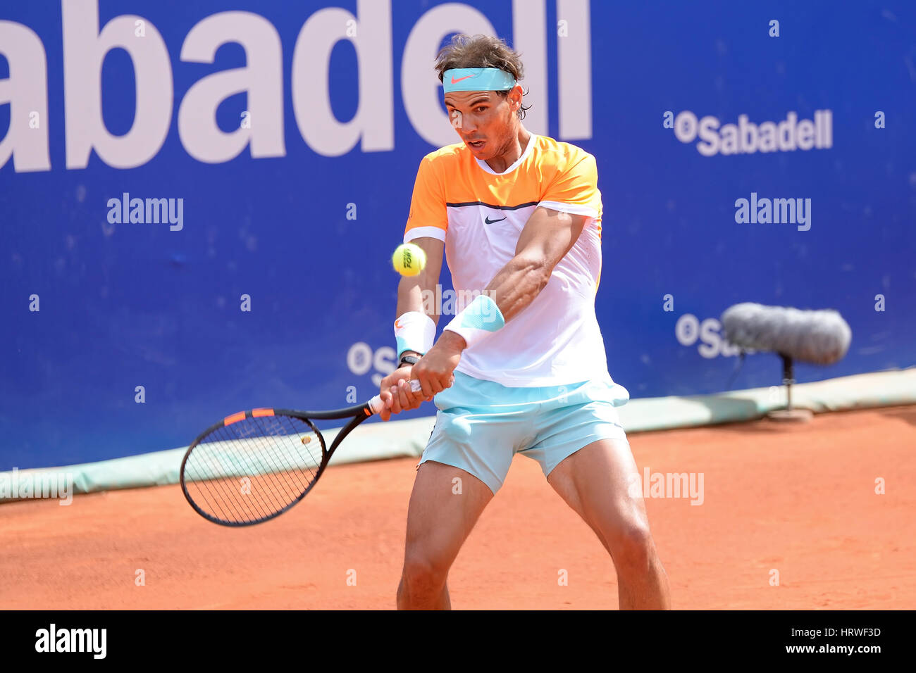 BARCELONA - APR 22: Rafa Nadal (Spanish tennis player) plays at the ATP ...