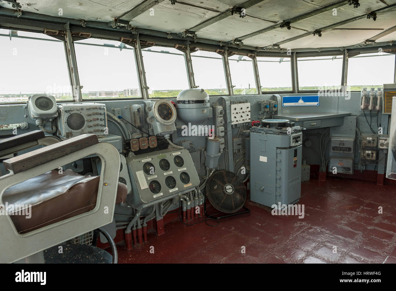 Inside view captain's bridge, command bridge of the USS Yorktown ...