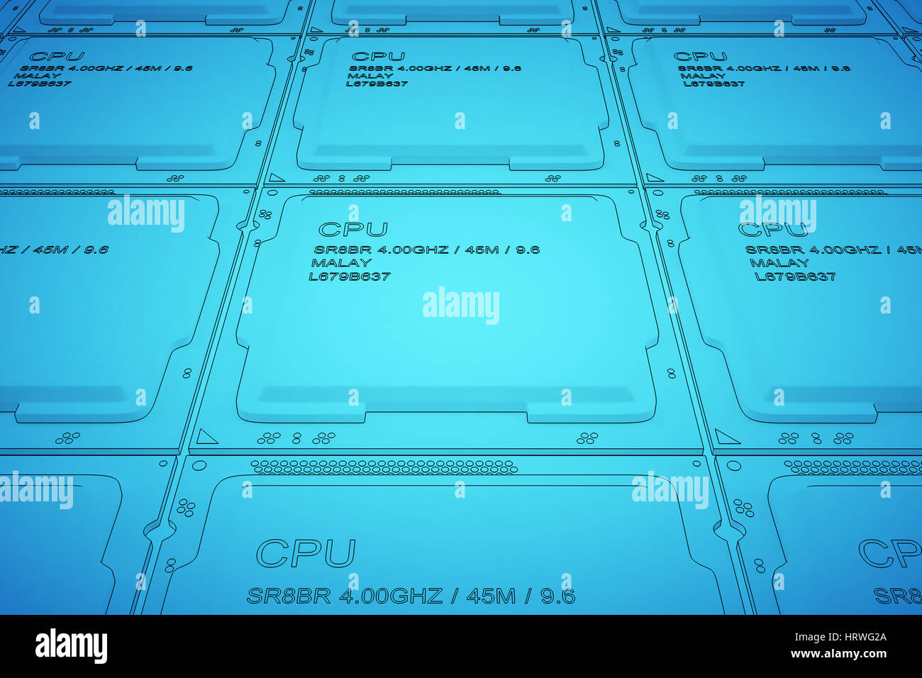 Engineer working on blue print, concept Processor Unit CPU. 3d ...