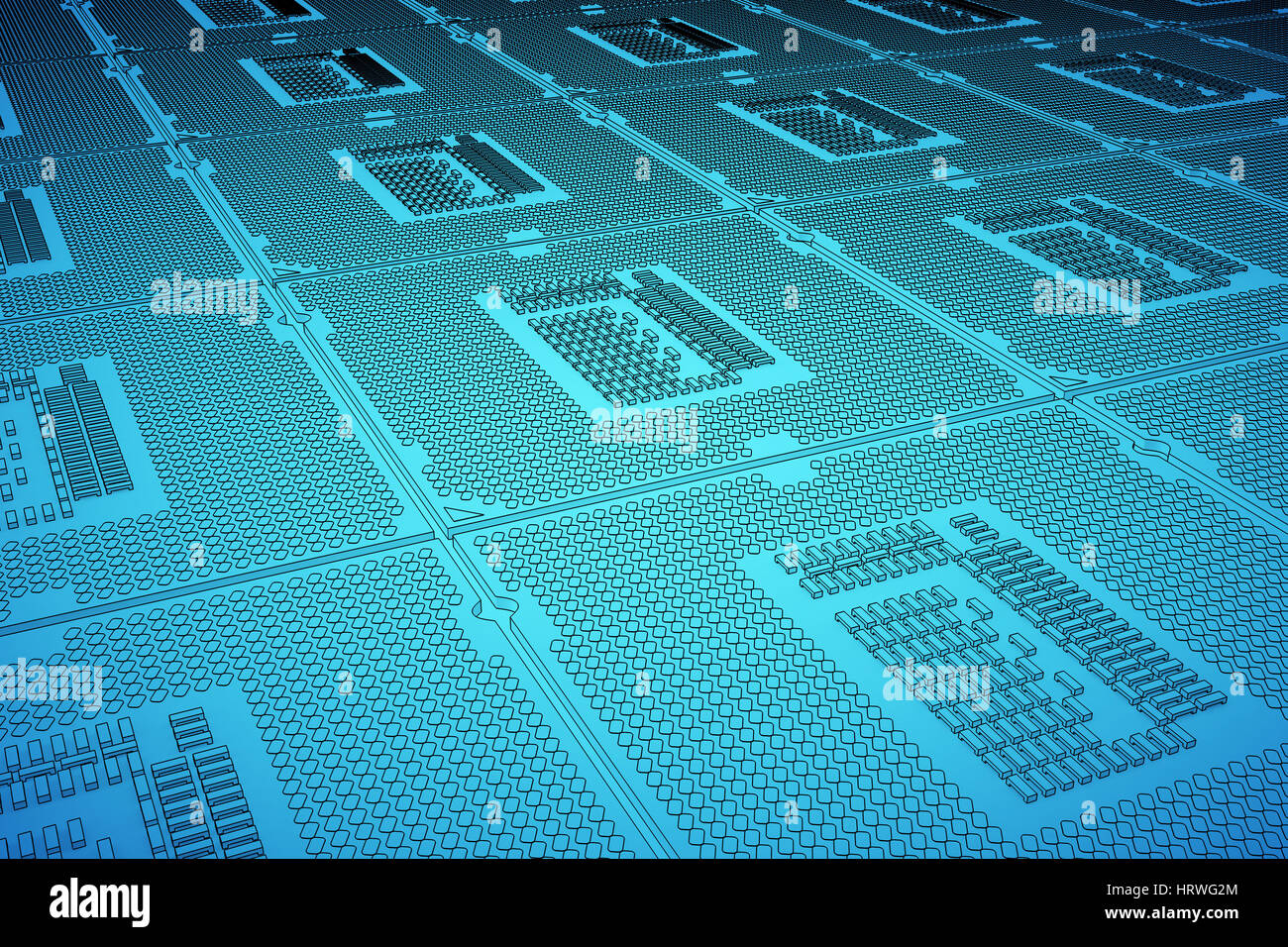 CPU blue print, thin line illustration, black outline symbol on blue ...