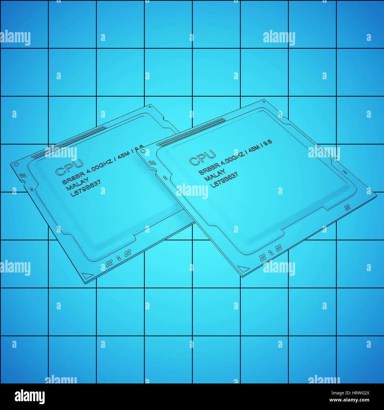 CPU bplueprint on grid, black outline. 3d rendering Stock Photo - Alamy