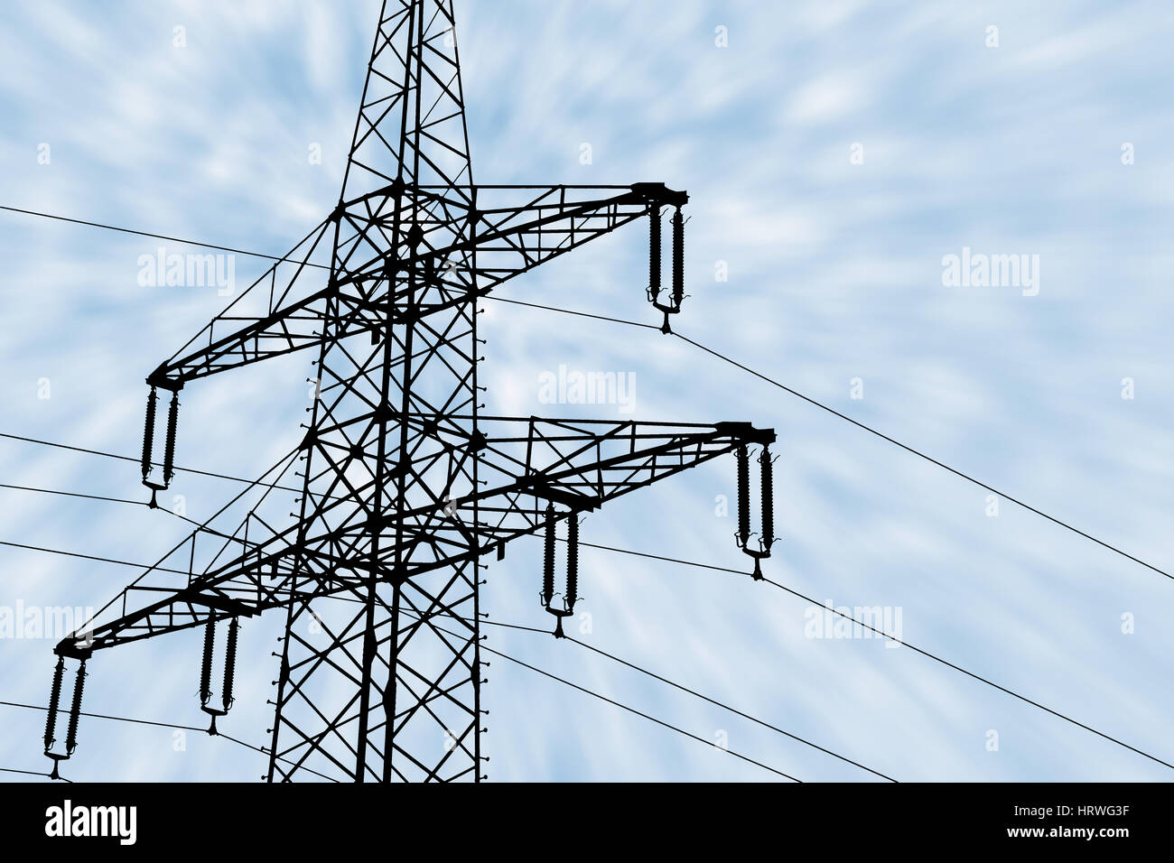 Illustration of a black high voltage power line in front of the cloudy ...