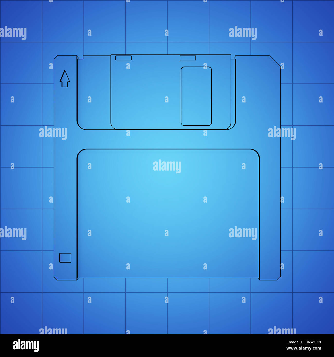 Floppy Disk blue print, thin line illustration, black outline symbol on ...