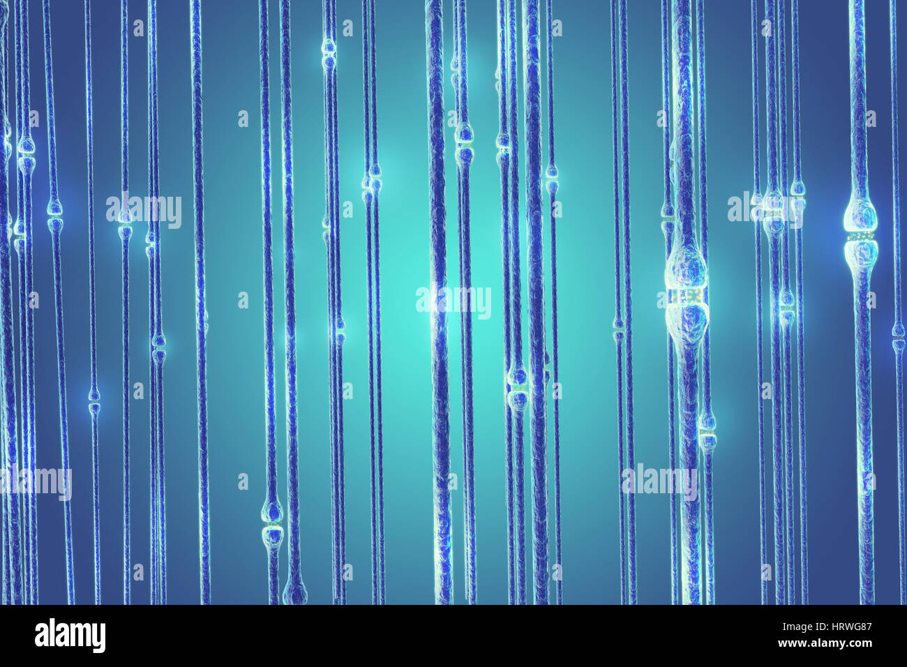 Neurons transmission signals in the head on blue background. Synapse ...