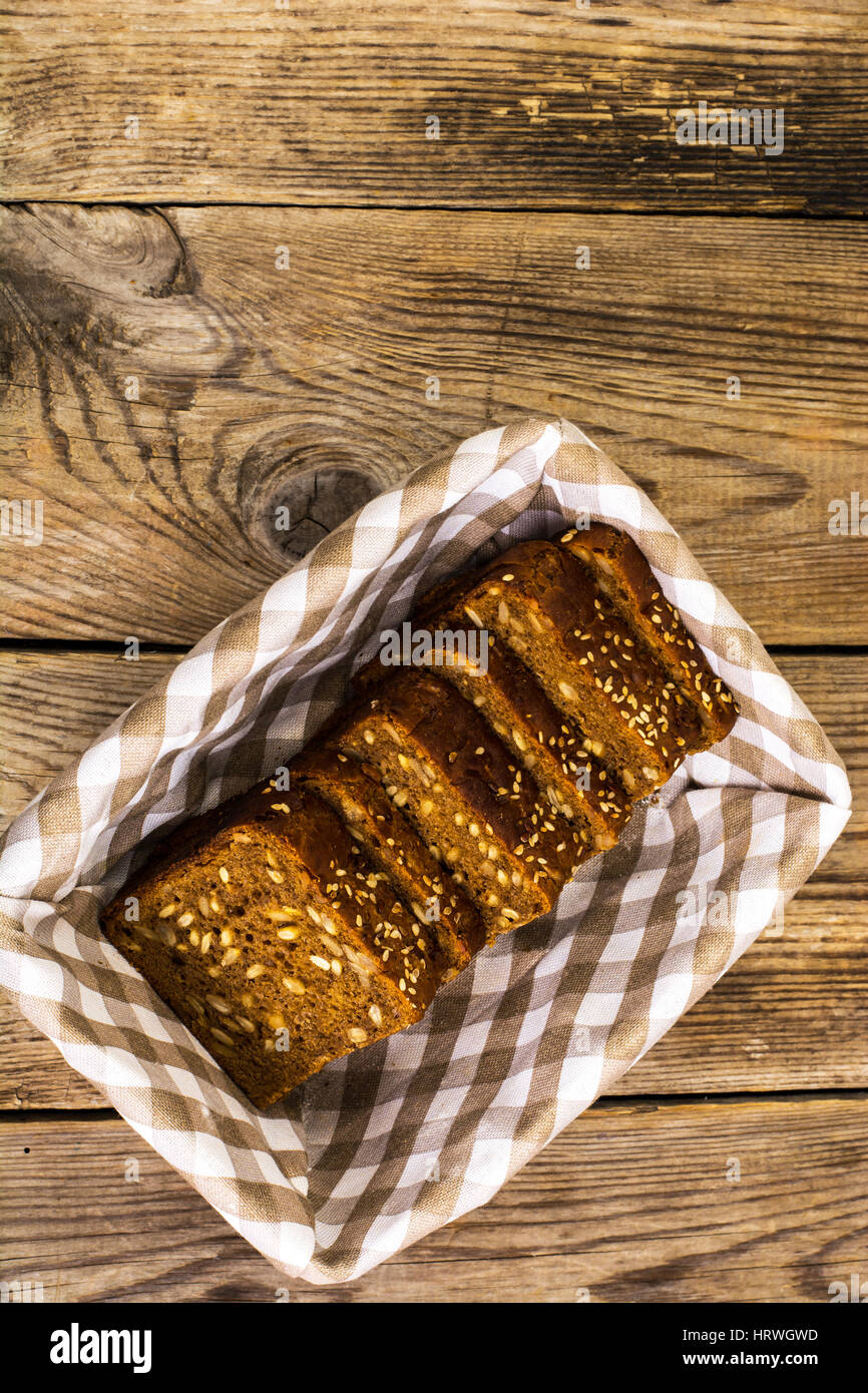 Fresh rye bread with seeds of sunflower square shape. Studio Photo ...