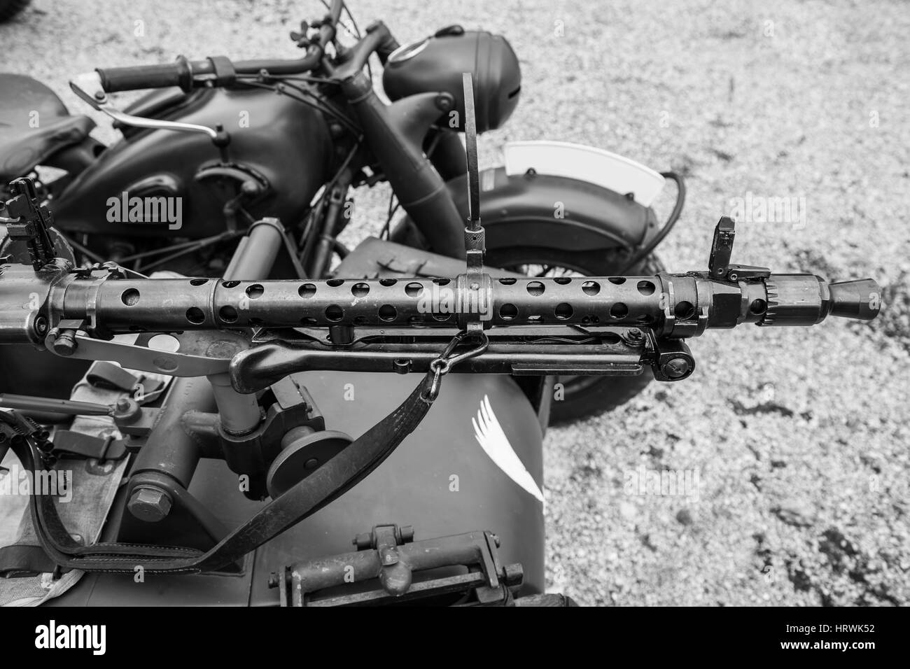 Machine gun mounted on a sidecar military Stock Photo - Alamy