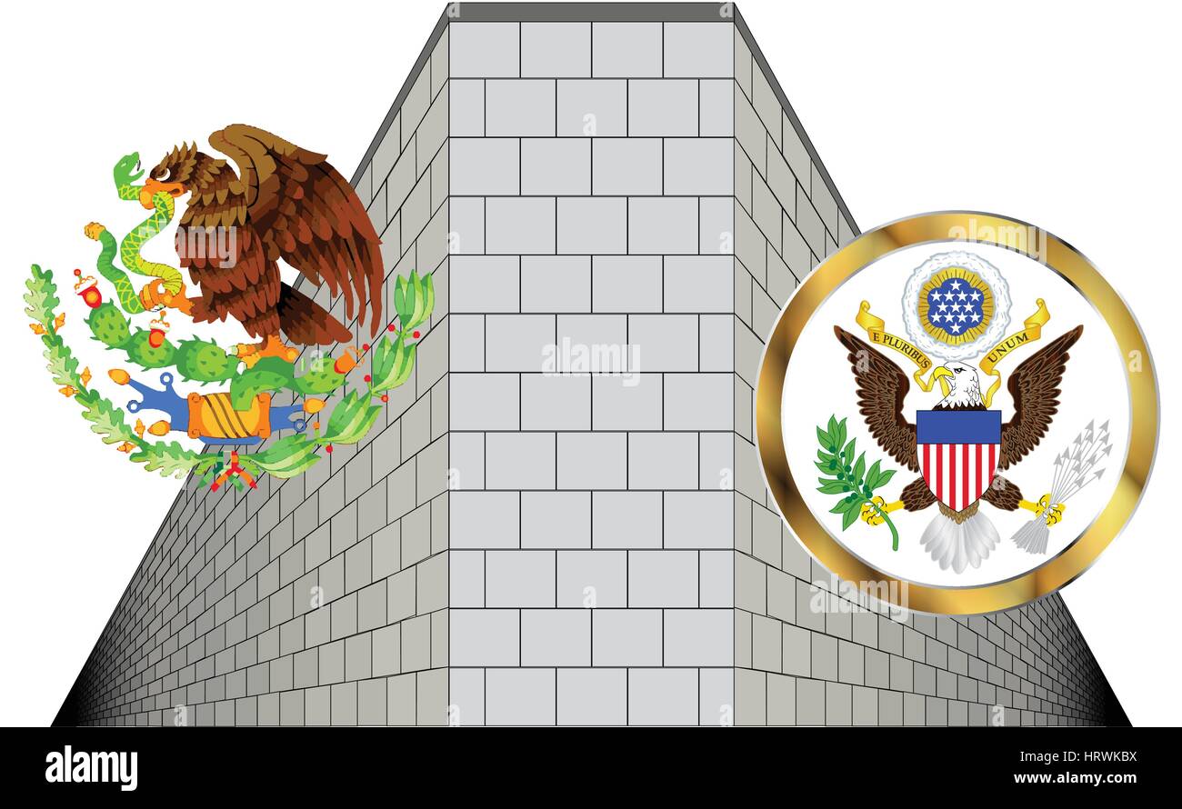 A large wall perspective with icons of both the USA and Mexico Stock ...