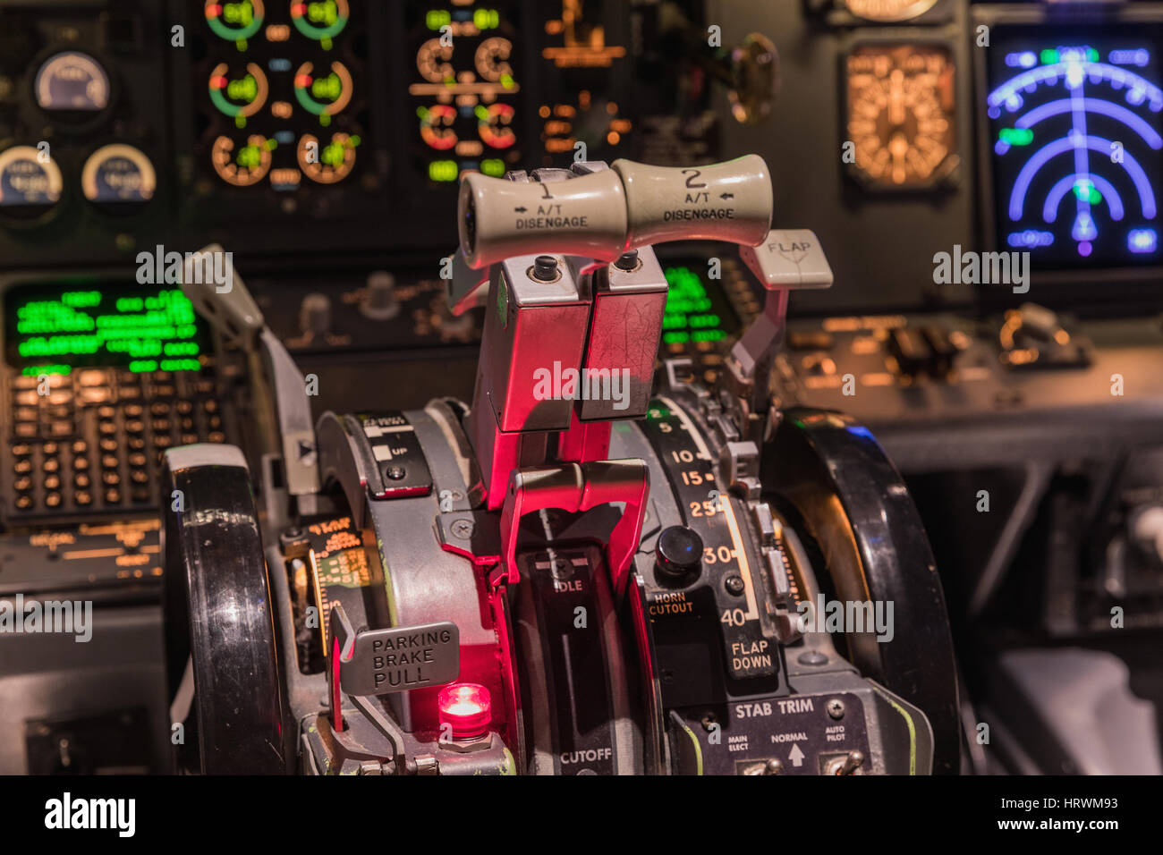 Airplan control stick in side pilot cockpit. Engine lever in the ...