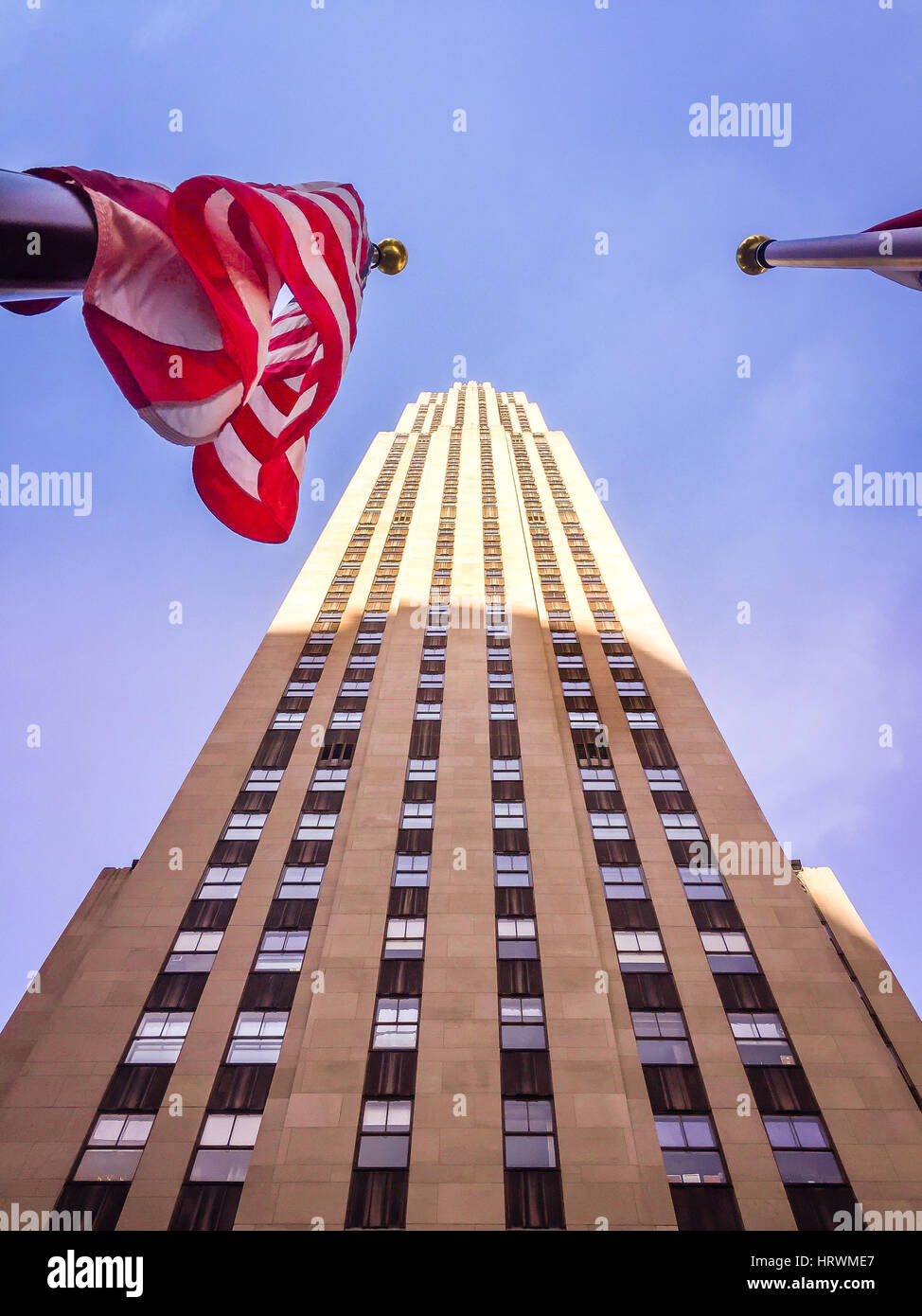 Rockefeller Centre with a flag Stock Photo - Alamy